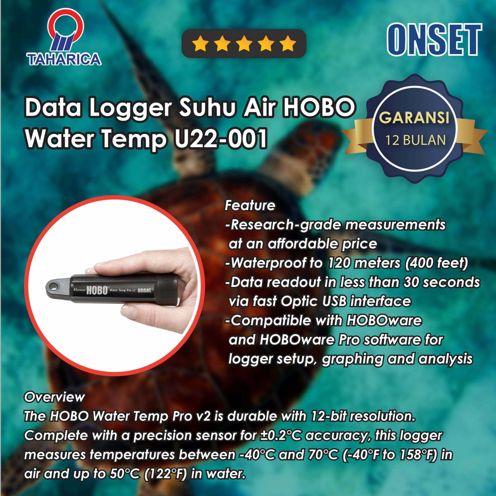 Jual HOBO Water Temperature Pro v2 Data Logger - U22-001 - PT TAHARICA